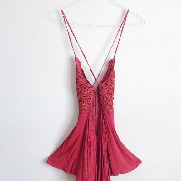 Lulus | Pants & Jumpsuits | Lulus Backless Red Lace Romper | Poshmark